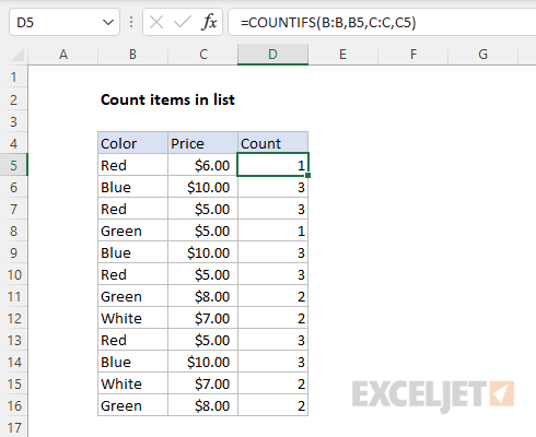 Count items in list - Excel formula | Exceljet
